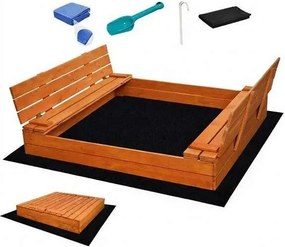 Dětské dřevěné pískoviště s poklopem a lavičkami Baby Mix 180x180 cm