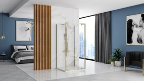 Rea Rapid Swing, 3-stěnový sprchový kout 100 (dveře) x 100 (stěna) x 100 (stěna) x 195 cm, 6mm čiré sklo, zlatý lesklý profil, KPL-09415