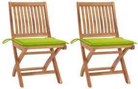 Zahradní židle 2 ks jasně zelené podušky masivní teakové dřevo,  3062444