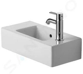 DURAVIT - Vero Umývátko 500x250 mm, s přepadem, s otvorem pro baterii vpravo, s WonderGliss, bílá (07035000081)