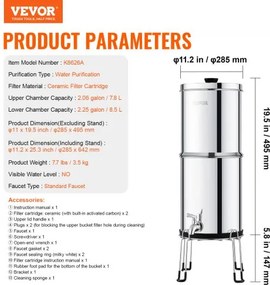Gravitační vodní filtr z nerezu 8,5 l se 2 filtry – 7,8 l