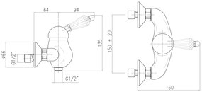 Sapho, KIRKÉ CRYSTAL nástěnná sprchová baterie, křišťálová páčka, bronz, KI11KB