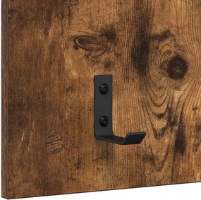 věšák, nástěnný, 1 prkno, polička, háčky, kompozitní dřevo, 90x40x10 cm, kouřový dub, Dekorino TK20260010