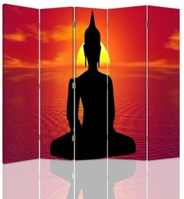 Ozdobný paraván Buddha Meditation Zen Spa - 180x170 cm, pětidílný, obustranný paraván 360°