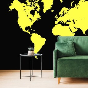 Samolepící tapeta žlutá mapa na černém pozadí - 225x150 cm