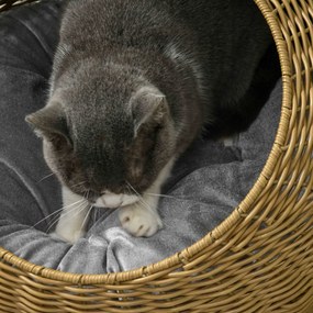 PawHut ratanový košík pro kočky s polštářem pro kočky do 4 kg, vnitřní jeskyně pro kočky z PE ratanu, Ø50 x 31 cm, světle hnědý pro útulné útočiště |…