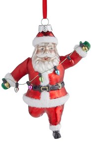HANG ON Skleněná ozdoba Santa se světelným řetězem