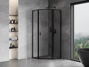 Mexen Mist L, pětiúhelníkový sprchový kout s křídlovými dveřmi, 80 x 80 cm, 8mm čiré sklo, černý profil, 8A8L-080-080-70-70-P