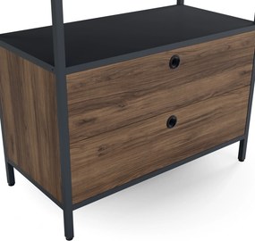 Regál se zásuvkami do kanceláře, na šanony a dokumenty, otevřené police, kovový, antracitový/ořech, 800x2200x400 mm: ARIEL Eco Design