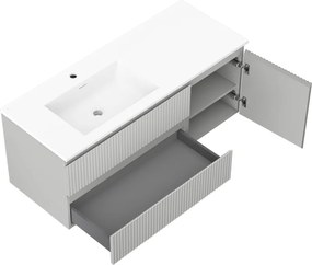 Mexen Rivel, koupelnová skříňka 120 cm s levým umyvadlem Otis, 2S, 1D, drážkovaná, šedá matná/bílá matná - 91A23-12047-3-BBFFF62-W18L01