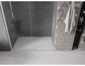 Mexen Velar, posuvné sprchové dveře do otvoru 140 cm, 8mm čiré sklo, broušená ocel, 871-140-000-01-97