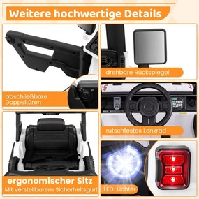 Costway Dětské elektrické auto s 2,4 G dálkovým ovládáním a USB a světlem – bílý