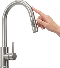 Rea Fresh Touch, vysoká kuchyňská baterie s výsuvnou 2-funkční sprškou, broušená ocel, REA-B6735