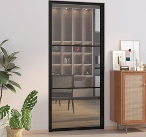 vidaXL Interiérové dveře 93 x 201,5 cm černé ESG sklo a hliník [350554] Barva: Bílá a průhledná