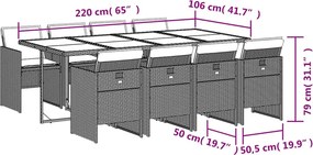 9dílný zahradní jídelní set s poduškami šedý polyratan 3210566