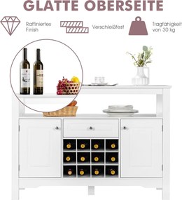 Costway Moderní jídelna Bufet s křížovým stojanem na víno Otevřená police 2