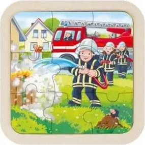 GOKI Dřevěné puzzle Hasiči / 9 dílků / od 3 let