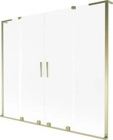 Mexen Velar L Duo, 2-křídlová posuvná vanová zástěna 200 x 150 cm, 8mm sklo námraza, zlatá lesklá, 896-200-003-32-50