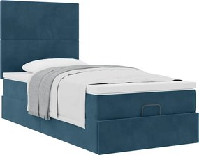 Osmanský rám postele s matracemi tmavě modrá 80x200cm samet 3313365