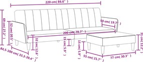 vidaXL 2místná rozkládací pohovka s podnožkou samet [3216254] Barva: světle šedá