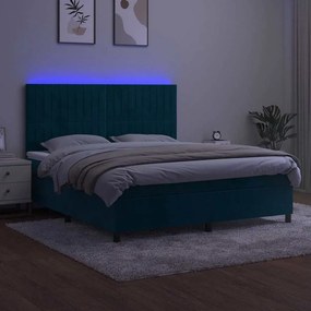 Box spring postel s matrací a LED tmavě modrá 160x200 cm samet 3136255