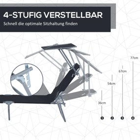 Zahradní lehátko Outsunny skládací s ochranou proti slunci 187x58x36 cm v černé barvě, ideální na terasu a balkon | Aosom.de
