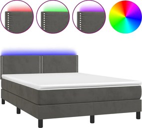 Box spring postel s matrací a LED tmavě šedá 140x190 cm samet 3134340