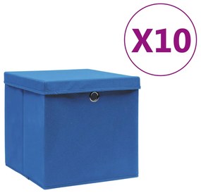Úložné boxy s víky 10 ks 28 x 28 x 28 cm modré 325198