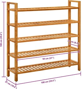 Botník s 5 policemi 100 x 27 x 100 cm masivní dubové dřevo 331751