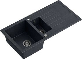 Černý 1,5 komorový kuchyňský granitový dřez QUADRON BRUCE 156 bez baterie