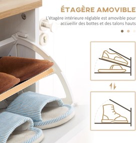 HOMCOM Skandinávský styl botník s 3 sklápěcími dvířky v dřevěném vzhledu - 70 x 23,5 x 122 cm - Bílý