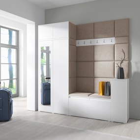 Eka Předsíňová stěna s čalouněnými panely Trinity 26 - Bílá / Tmavá béžová 2305