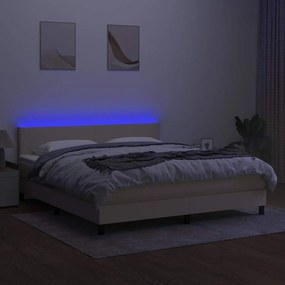 Box spring postel s matrací a LED krémová 180x200 cm textil 3133018