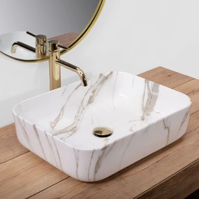 Rea Demi, keramické umyvadlo na desku 505x395x130 mm, imitace kamene Shiny Aiax, REA-U4100