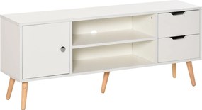 HOMCOM TV Stánek pro 50" Televize Moderní Obývací Stůl s 2 Otevřenými Policemi a 2 Zásuvkami Nosnost 30 kg pro Ložnici 120x28x44 cm Bílý | Aosom