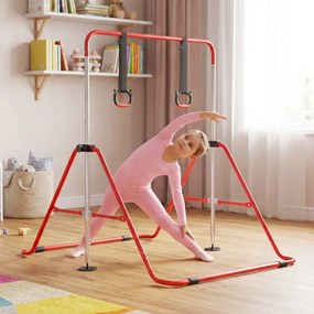 Costway Dětská skládací gymnastická tyč s 4 nastavitelnou výškou a gymnastickými