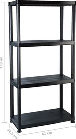 Úložný regál 4patrový černý 61 x 30,5 x 130 cm plast 147683