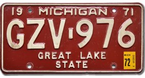 Americká SPZ Michigan Red 1971 GZV-976