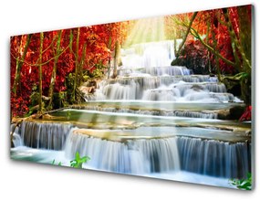 Obraz na skle Vodopád Příroda Les 140x70 cm