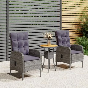 3dílný zahradní bistro set polyratan šedý 3058543