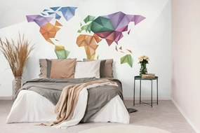 Samolepící tapeta barevná mapa světa ve stylu origami - 225x150 cm