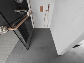 Mexen Kioto+, sprchová zástěna Walk-In s poličkou a věšákem 100 x 200 cm, 8mm čiré sklo černý vzor, ​​měděný matný profil, 800-100-121-65-78