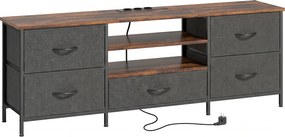 HOMCOM TV nábytek 140 cm, TV stolek 165,1 cm, dokovací stanice, 5 látkových zásuvek, otevřené police, 140x30x50 cm, rustikální hnědá