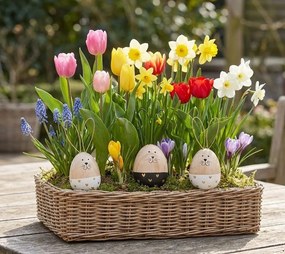 Bílo-hnědá dřevěná dekorativní figurka vejce králík - Ø 6*14 cm