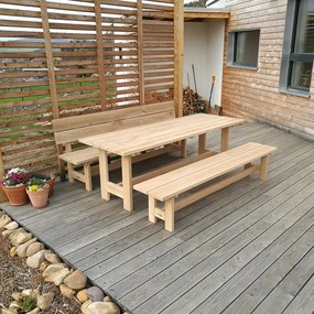 KULHÁNEK Zahradní dubová sestava - stůl, 1x lavice s opěradlem, 1x lavice bez opěradla (přírodní provedení) Délka: 250 cm, Odstín nátěru: olej - ořech