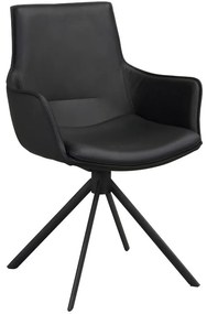 OnaDnes -20% Černá kožená otočná jídelní židle ROWICO LOWELL s područkami