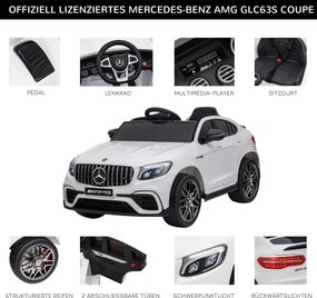 HOMCOM 12V Mercedes-Benz AMG GLC63S COUPE dětské elektrické autíčko s dálkovým ovládáním a bezpečnostním pásem, 2 x 35W motory, bílé 115 x 70 x 55 cm…