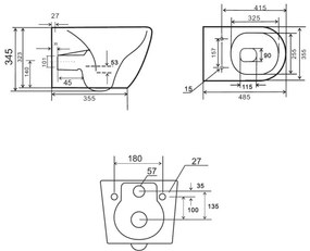 Závěsný WC komplet bez příruby UpTrend Caneo , včetně sedátka