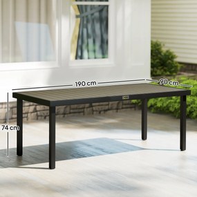 Zahradní stůl Outsunny z hliníku pro 8 osob s lamelovým vrchem na terasu a balkon 190x90x74 cm Přírodní a černá