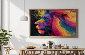 Král barevné energie - obraz - Neonový lev v pohybu 85 - 70 x 100 cm - 1 149 Kč